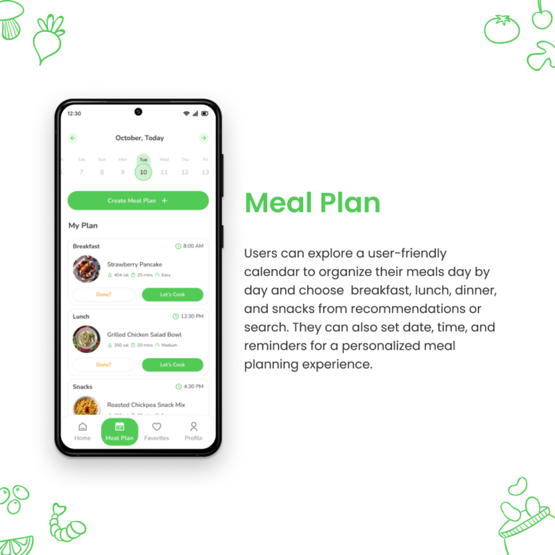 Conceptualizing ideas and sharing the high-fidelity Meal Planner App UI ...